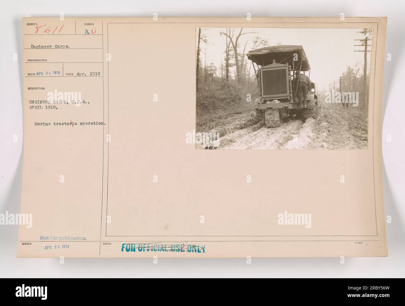 An engineer corps Marine tractor in operation during World War One ...