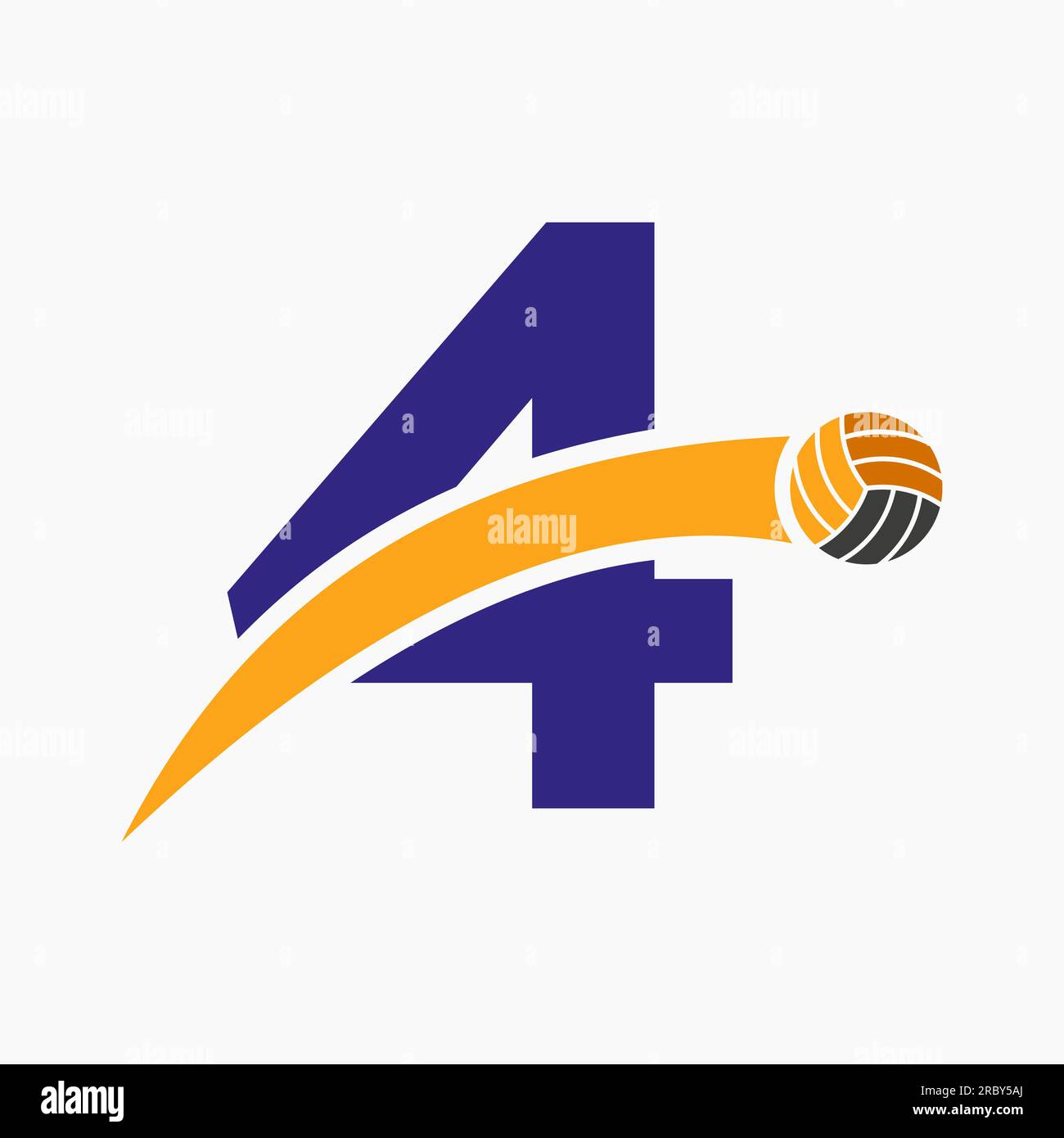 Volleyball Logo On Letter 4 With Moving Volleyball Ball Icon. Volley ...