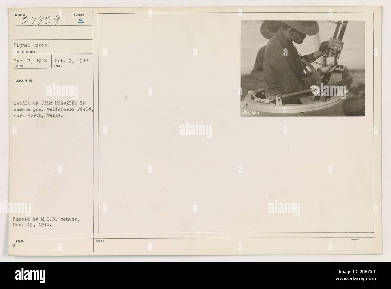 Photograph taken on October 9, 1918, at Taliaferro Field in Fort Worth, Texas. The image shows a ...