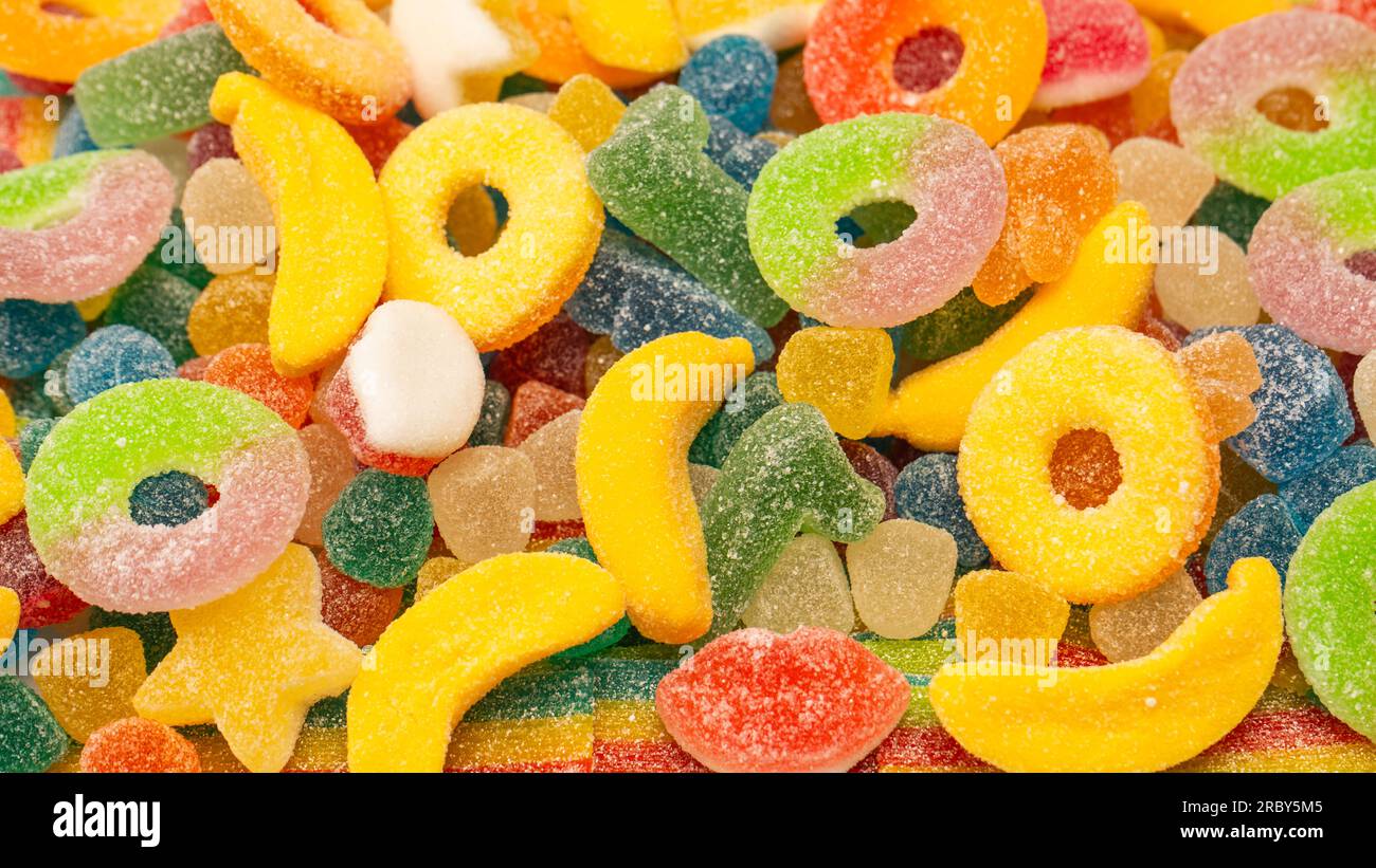 Assorted gummy candies. Top view. Jelly sweets Stock Photo - Alamy