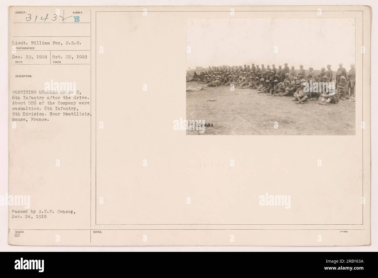 Lieutenant William Fox captured this photograph on October 22, 1918 ...