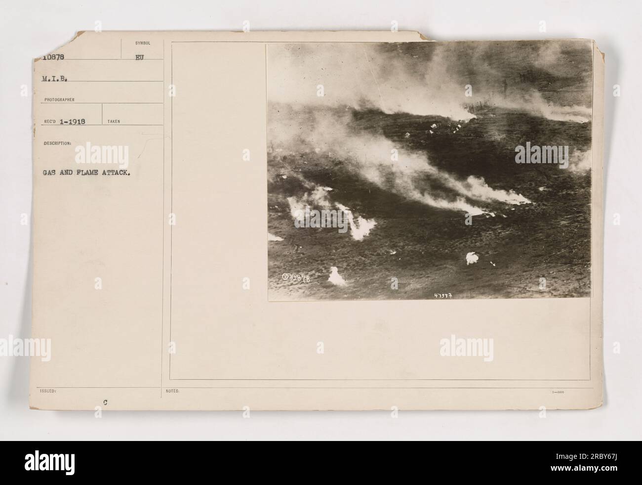 The image showcases a gas and flame attack during World War One. The ...