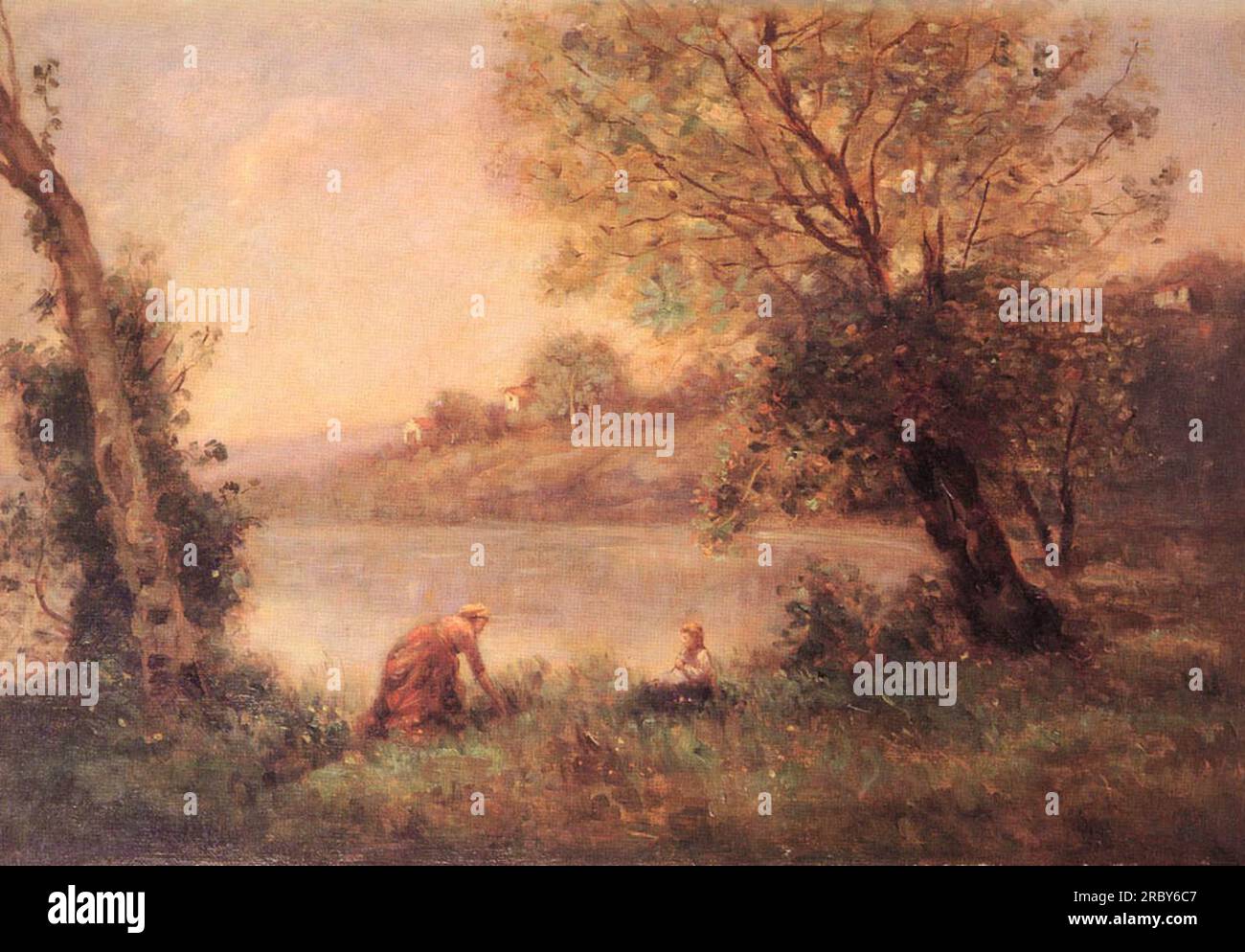 Peasant from Ville d'Avray and her Child among Two Trees at the Bank of ...