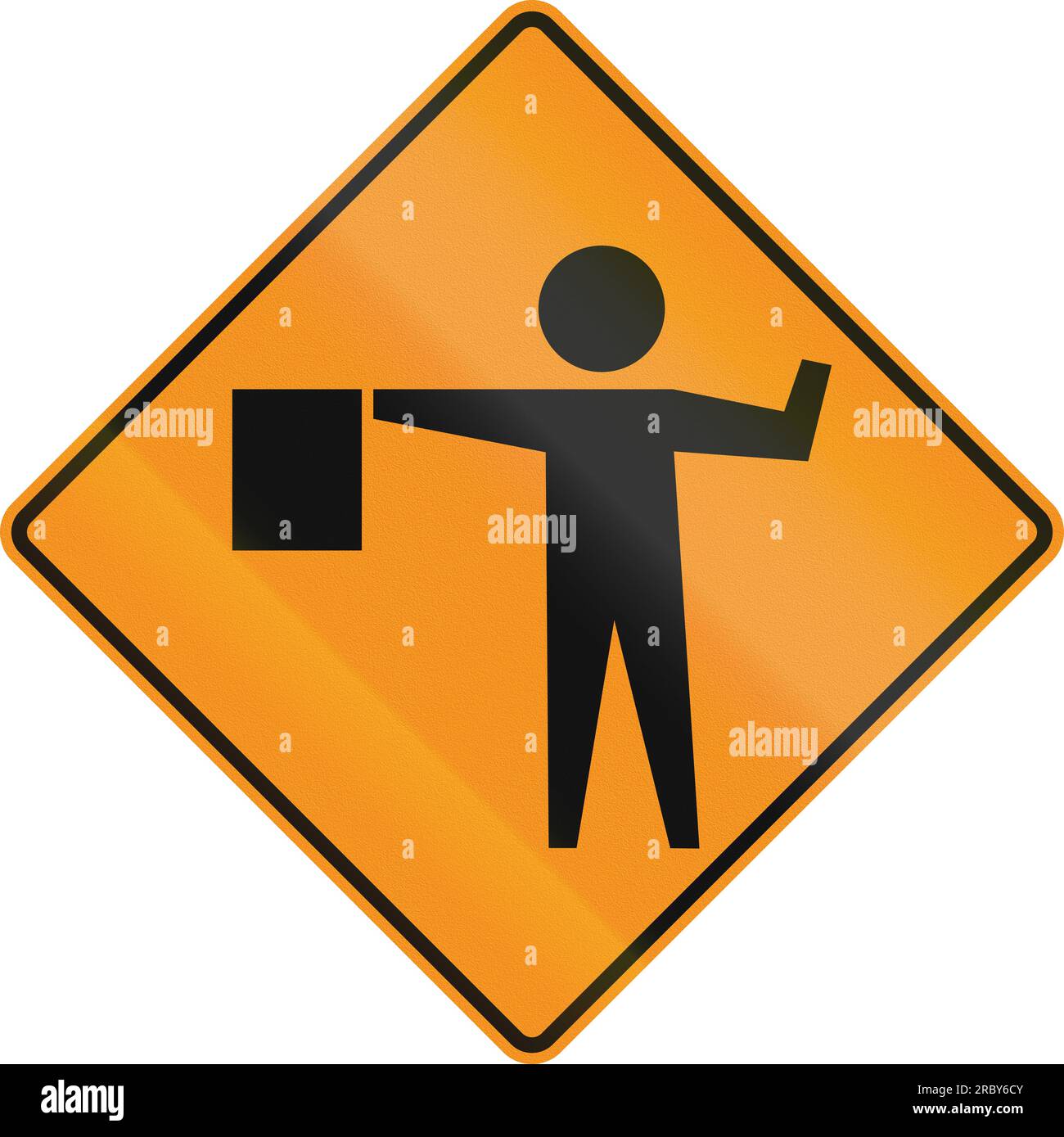 US warning traffic sign: Flaggers in road ahead Stock Photo - Alamy
