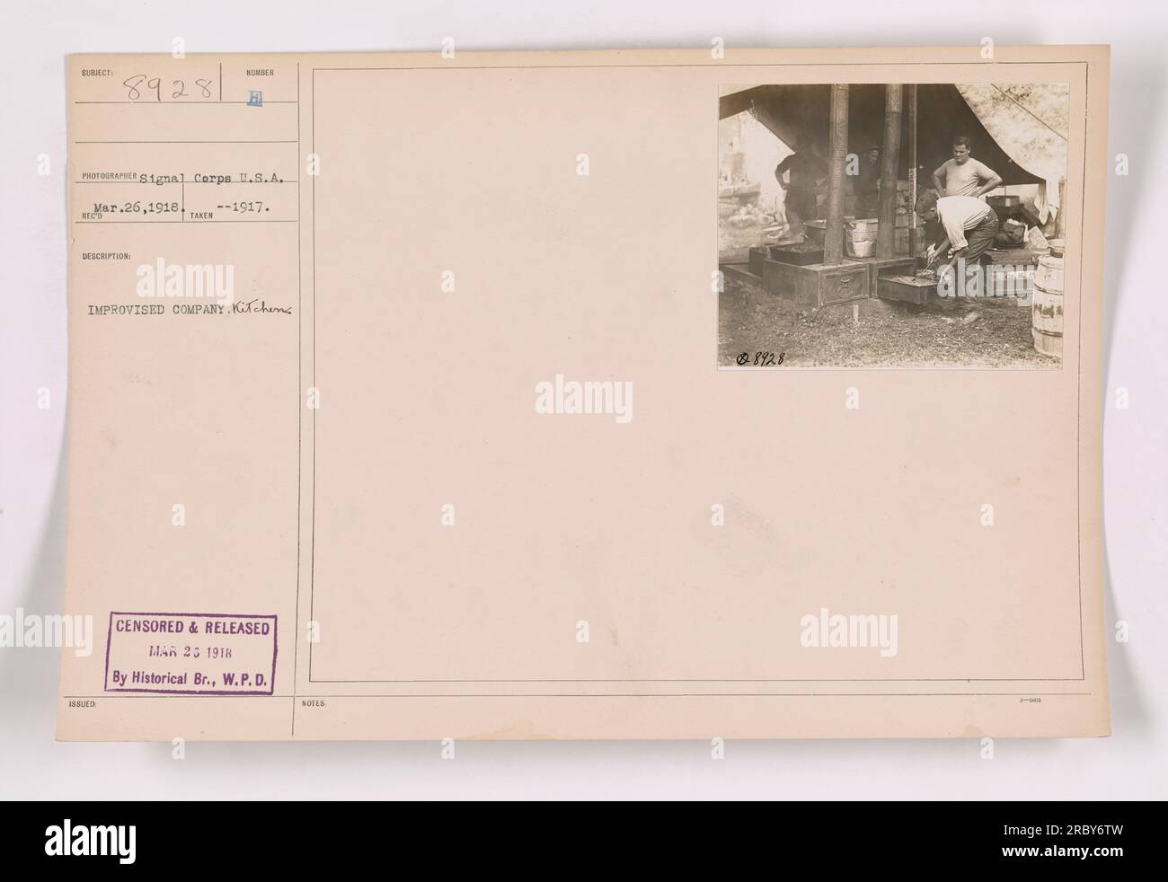 Improvised company kitchens set up during World War One. The image ...