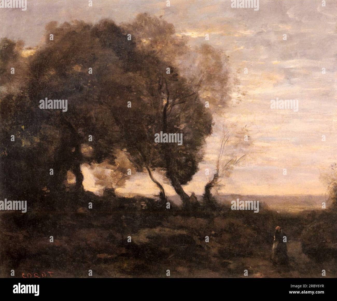 Twisted Trees on a Ridge (Sunset) 1870 by Camille Corot Stock Photo - Alamy