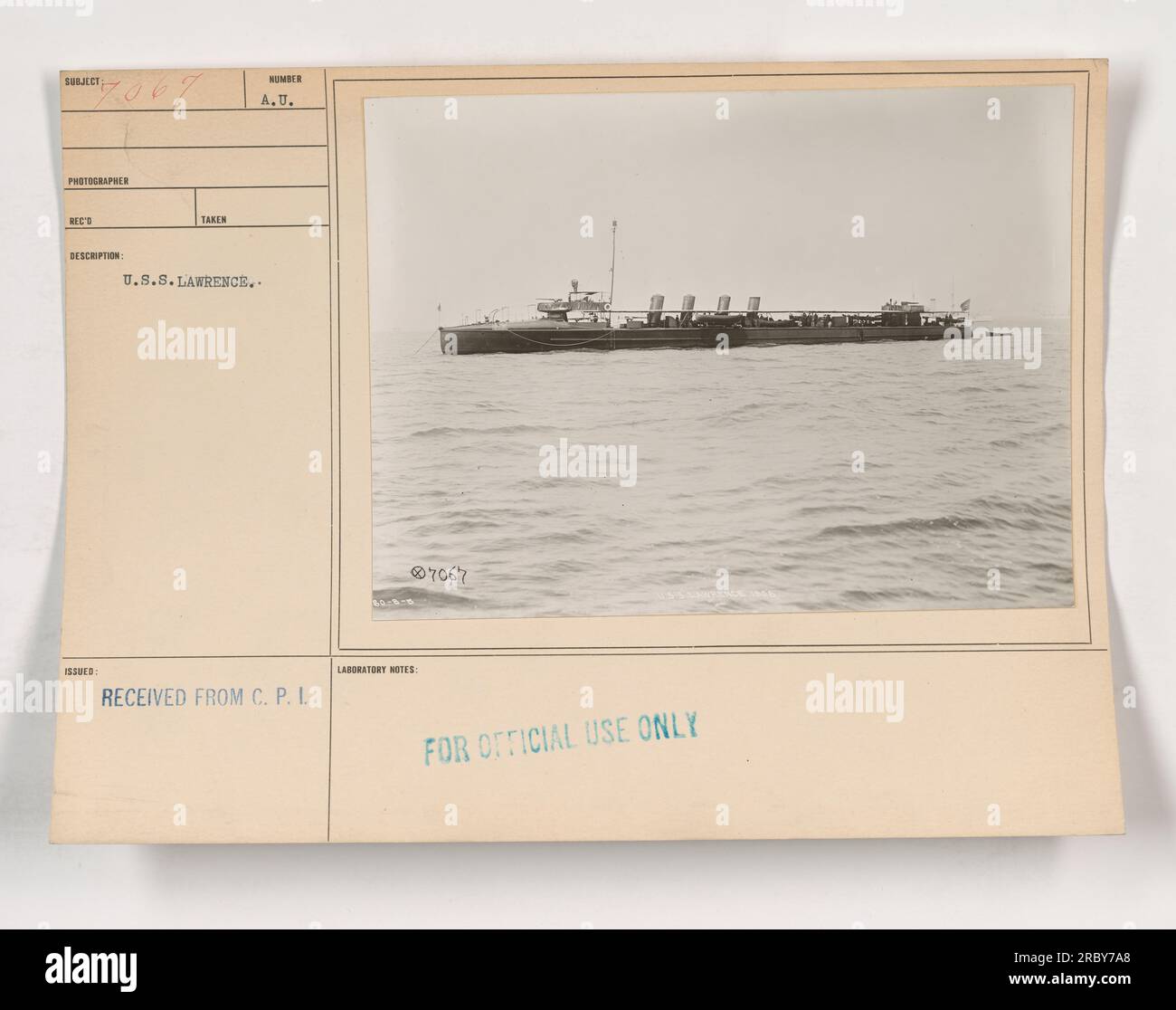 USS Lawrence, photographed during World War One. The image is numbered ...