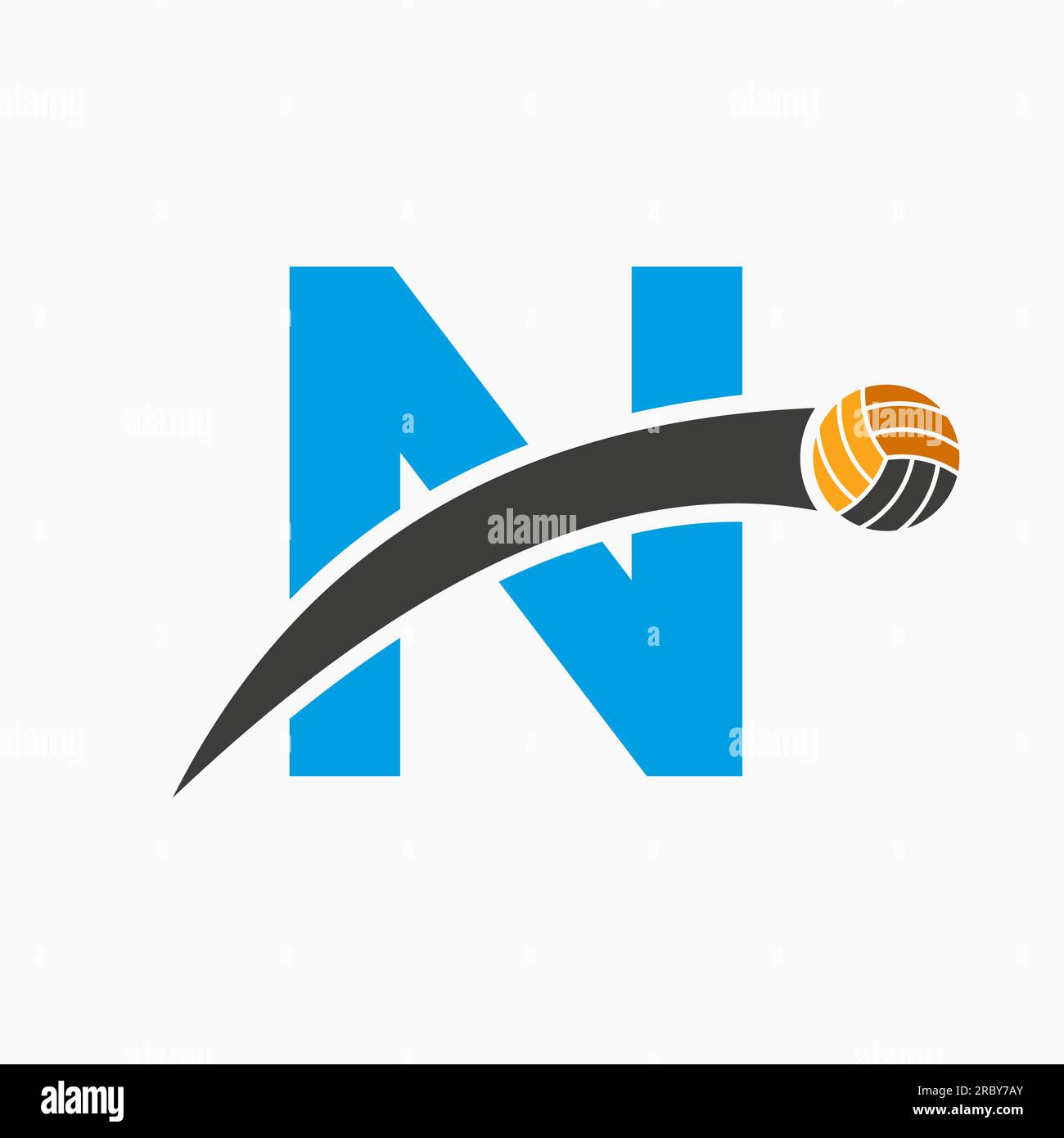 Volleyball Logo On Letter N With Moving Volleyball Ball Icon. Volley ...