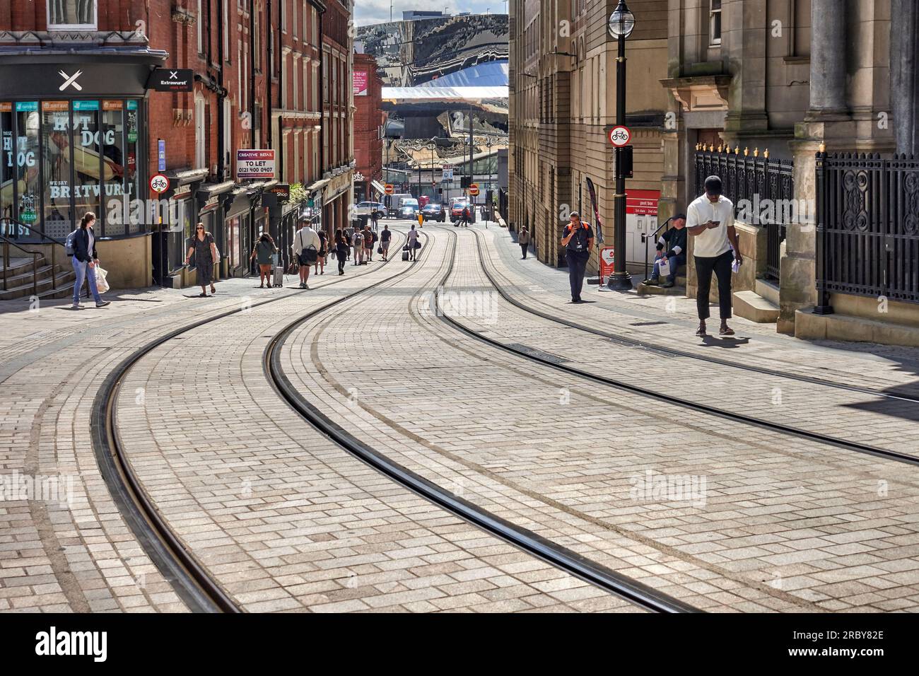 Tram lines running down Pinfold street central Birmingham England UK ...