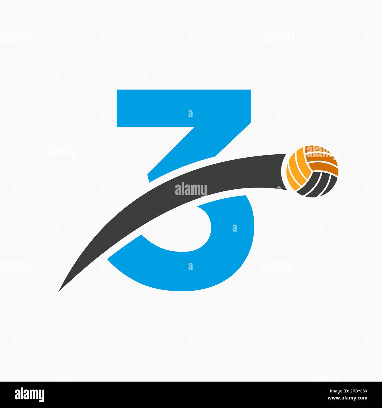 Volleyball Logo On Letter 3 With Moving Volleyball Ball Icon. Volley ...