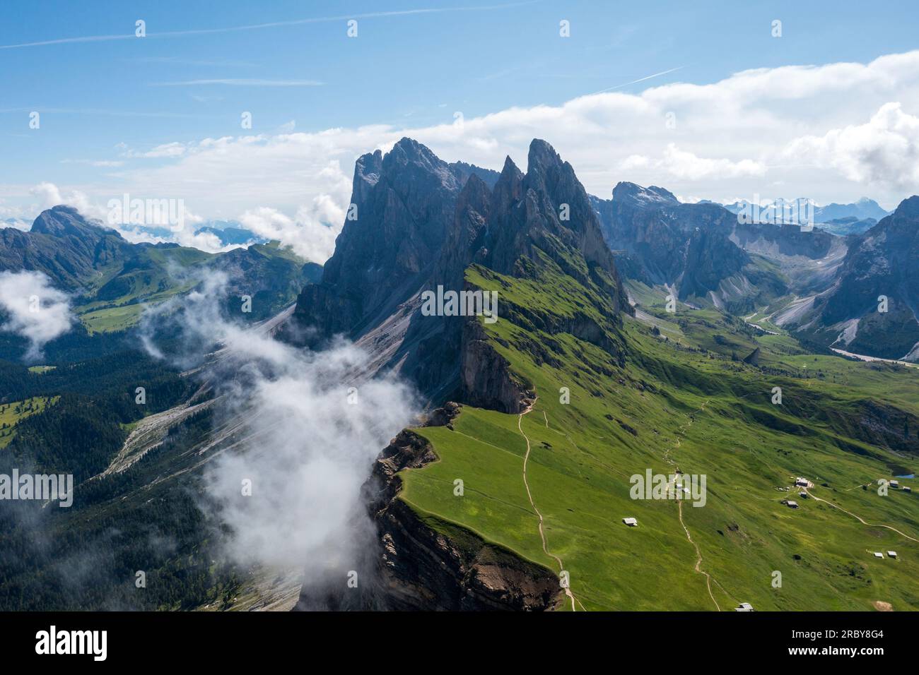 Landscape of Seceda peak in Dolomites Alps, Odle mountain range, South ...