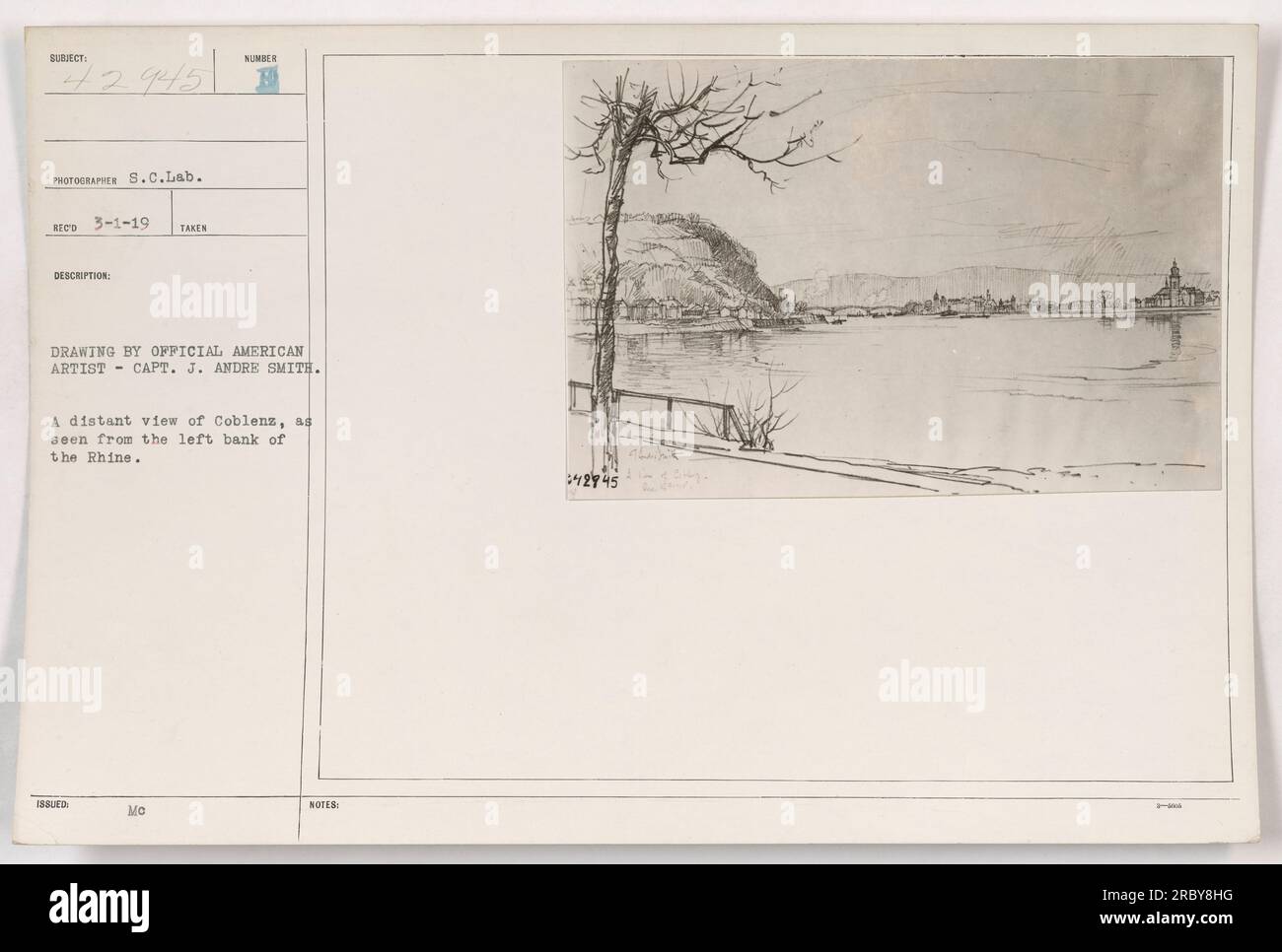 View of Coblenz from the left bank of the Rhine River, as depicted in a ...