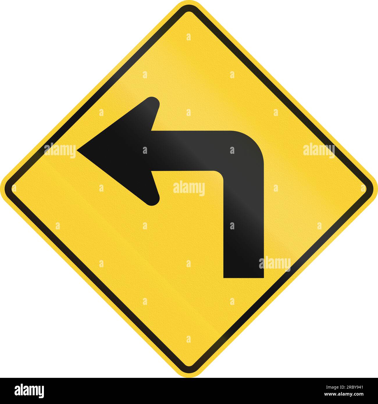 US road warning sign: Left curve ahead Stock Photo - Alamy
