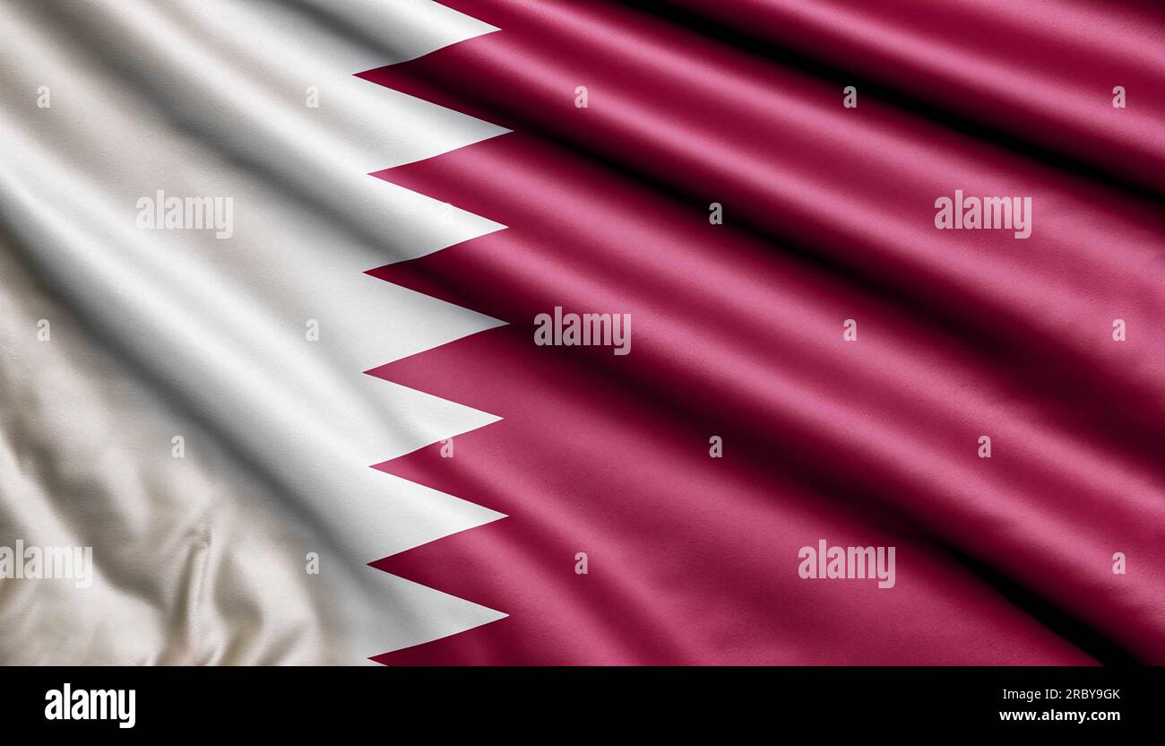 Qatar flag is depicted on a sports cloth fabric with many folds. Sport ...