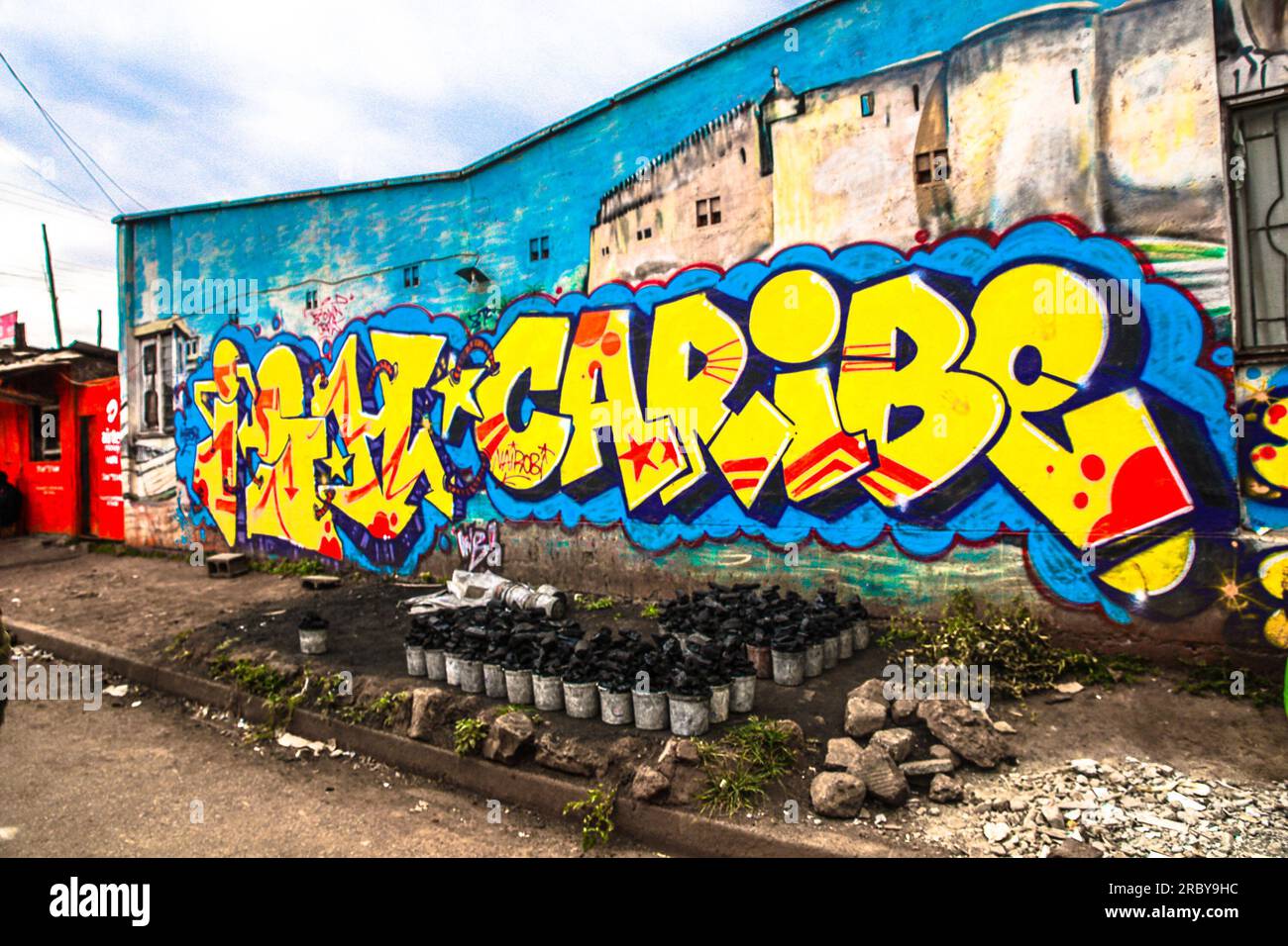 NAIROBI, KENYA-JULY 04, 2023: A grafiti mural display on the wall in ...