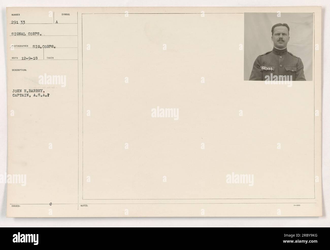 Captain John E. Barbey of the Signal Corps, A.S.A.P is depicted in this ...