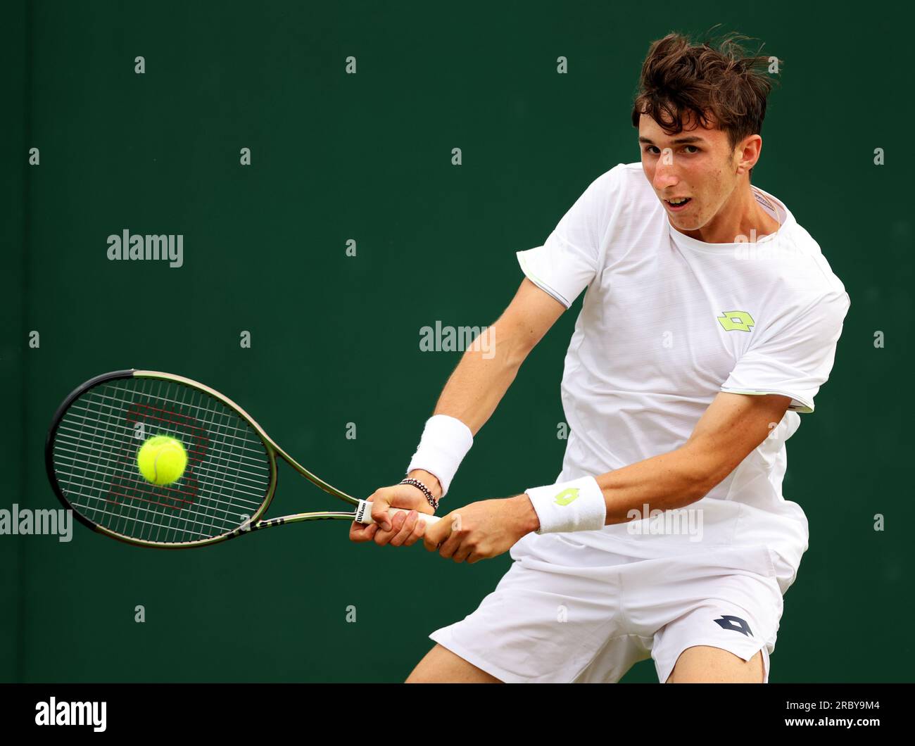 Federico Bondioli in action against Arthur Gea (not pictured) on day ...