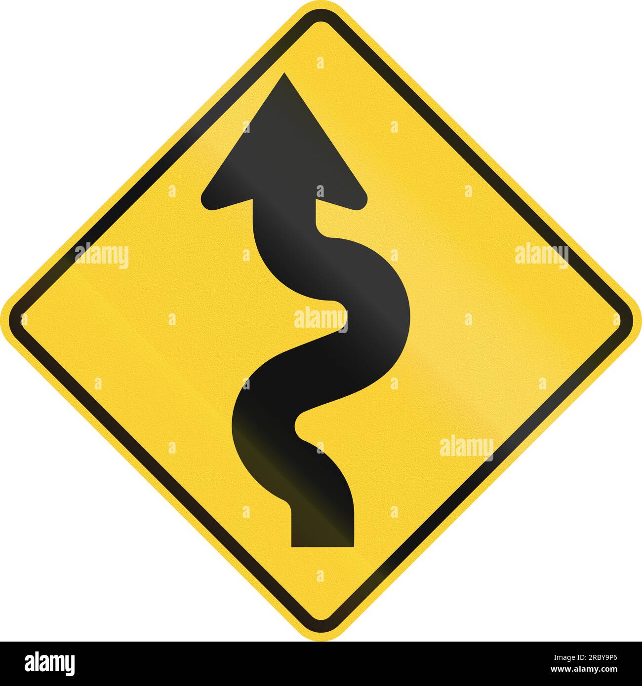 US road warning sign: Winding road, left version Stock Photo - Alamy