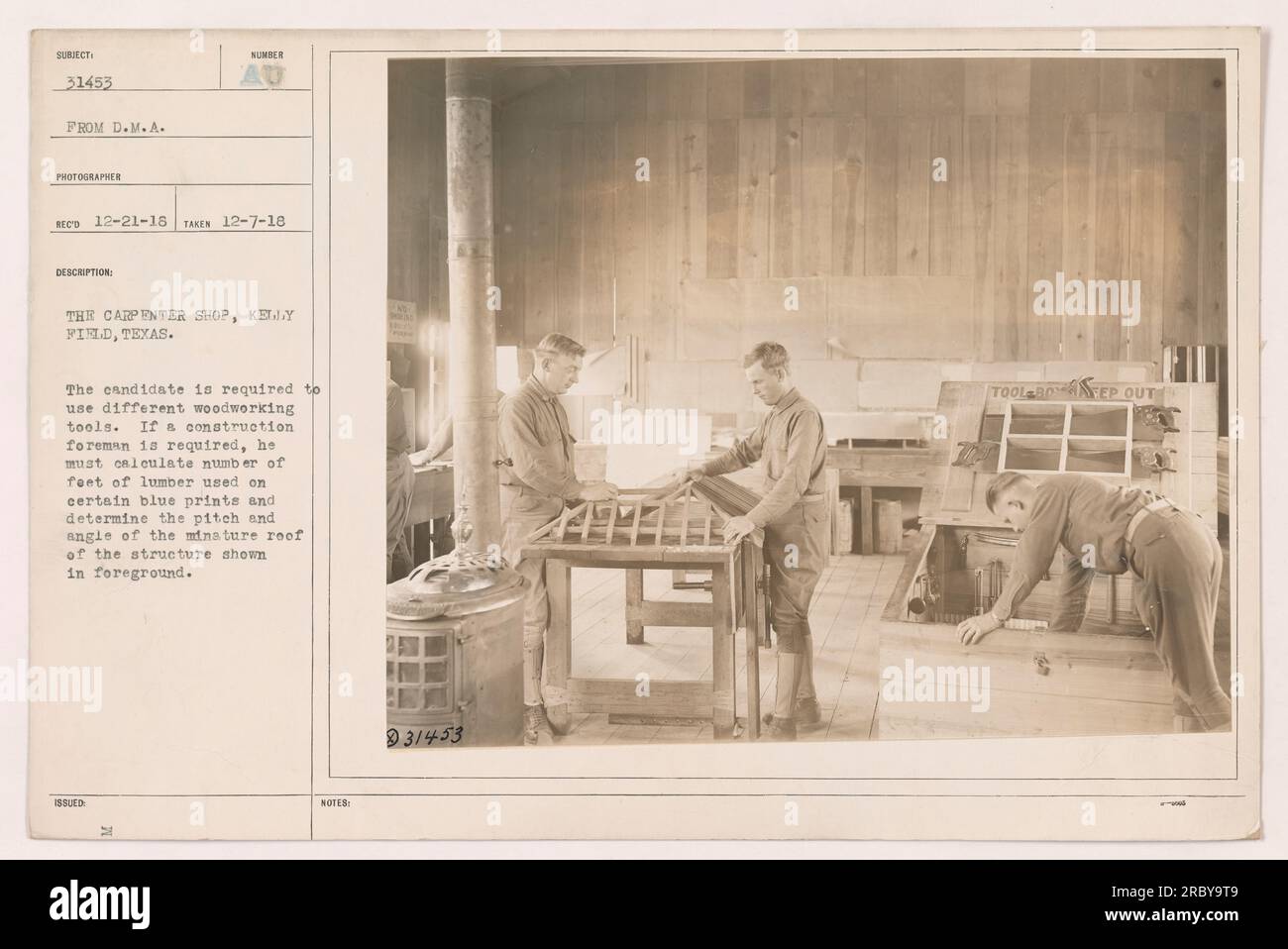Soldier working in a carpenter shop at Kelly Field, Texas during World ...