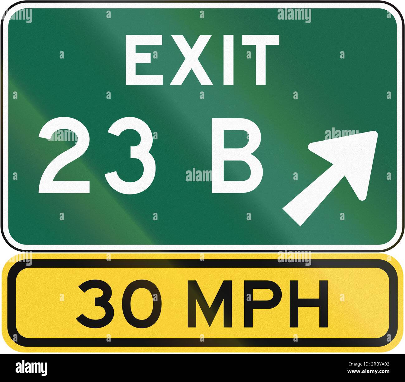United States Mutcd Sign Assembly With Exit Sign And Speed Limit Stock