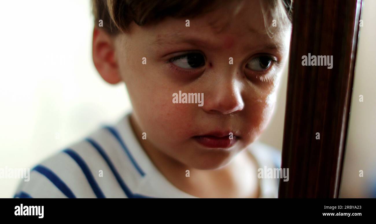 Upset pensive little boy portrait face tearful thoughtful child Stock ...