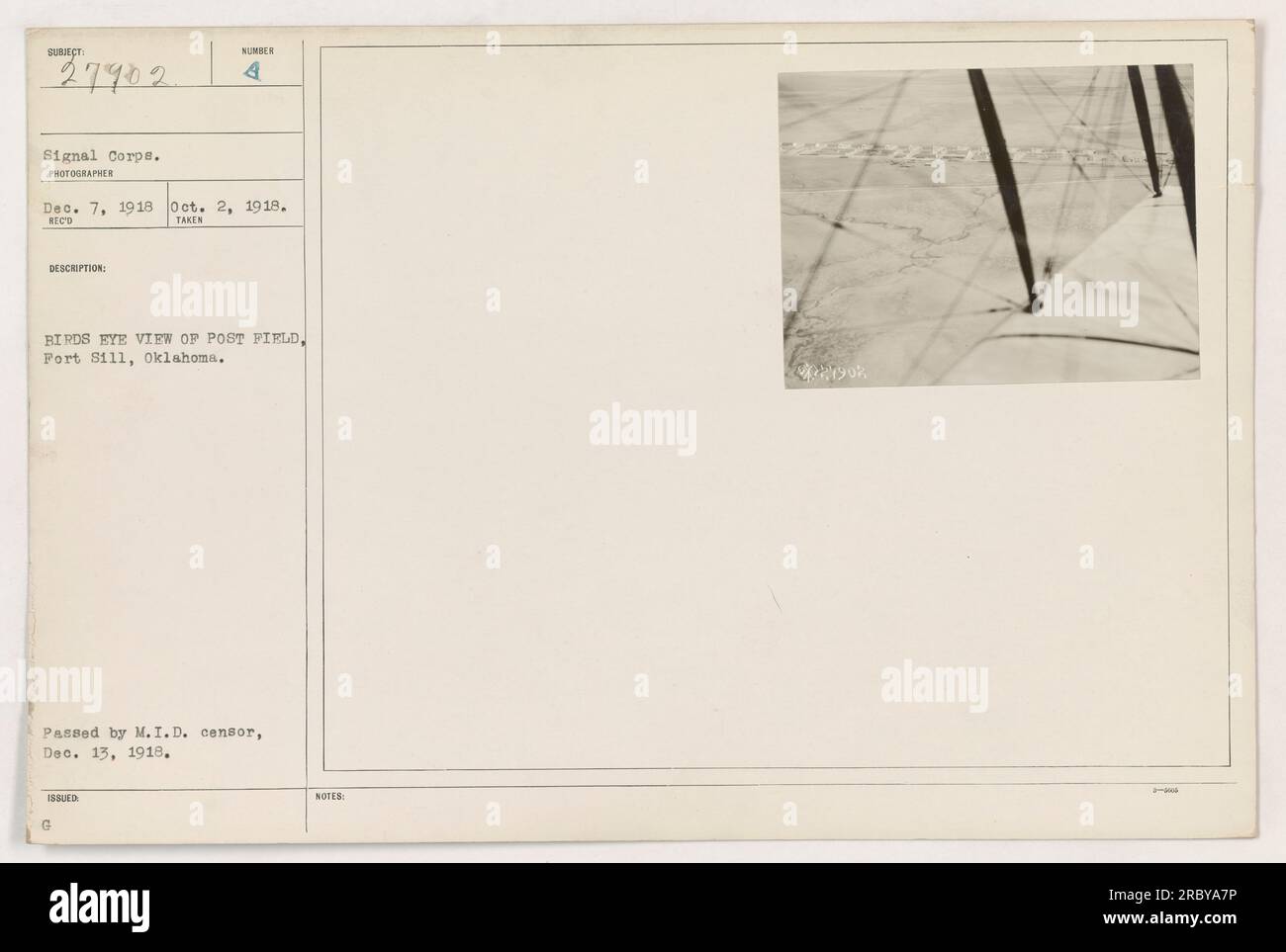 Aerial view of Post Field, Fort Sill, Oklahoma, taken on October 2 ...