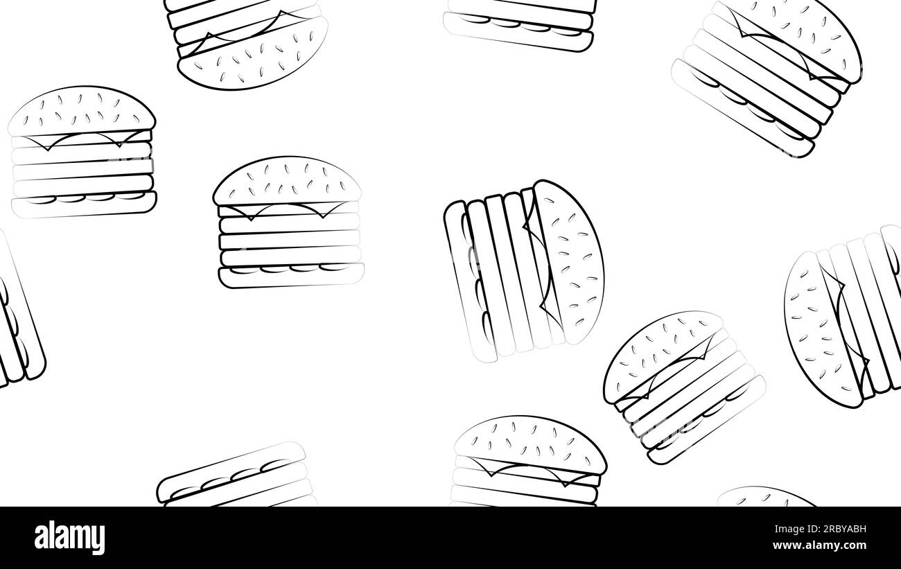 Burger seamless pattern with icons. Style Outline. illustration on the ...