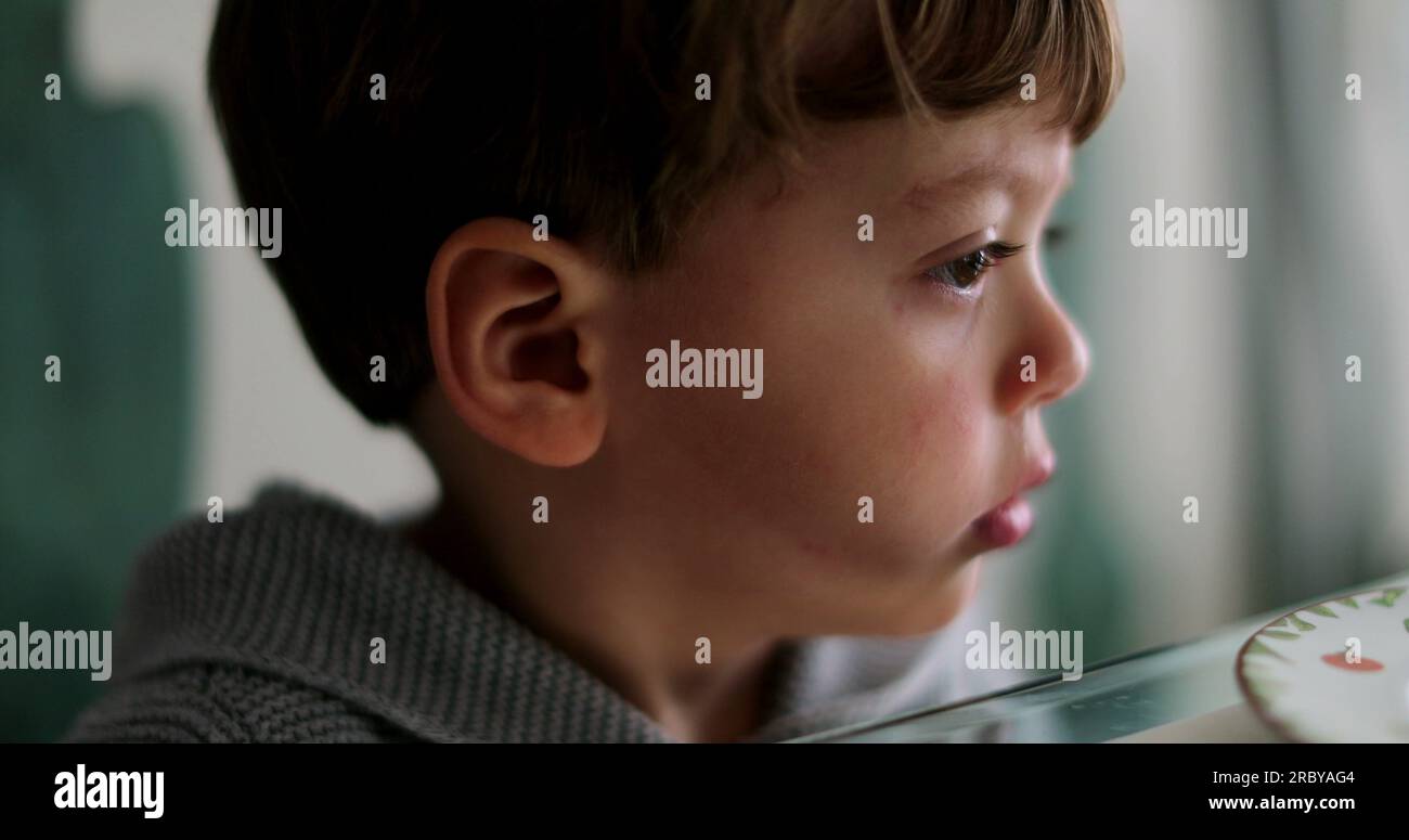 Sad child tearful expression preoccupied kid fearful small boy Stock ...