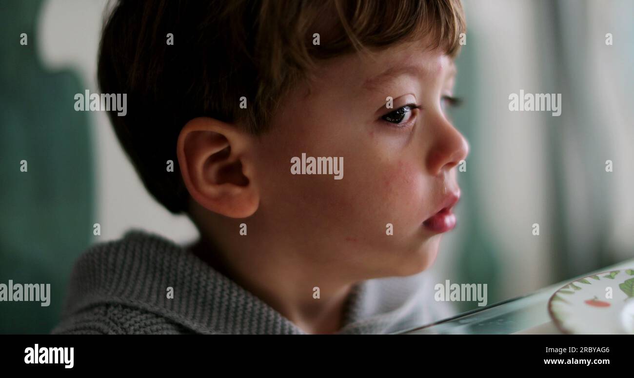 Sad child tearful expression preoccupied kid fearful small boy Stock ...