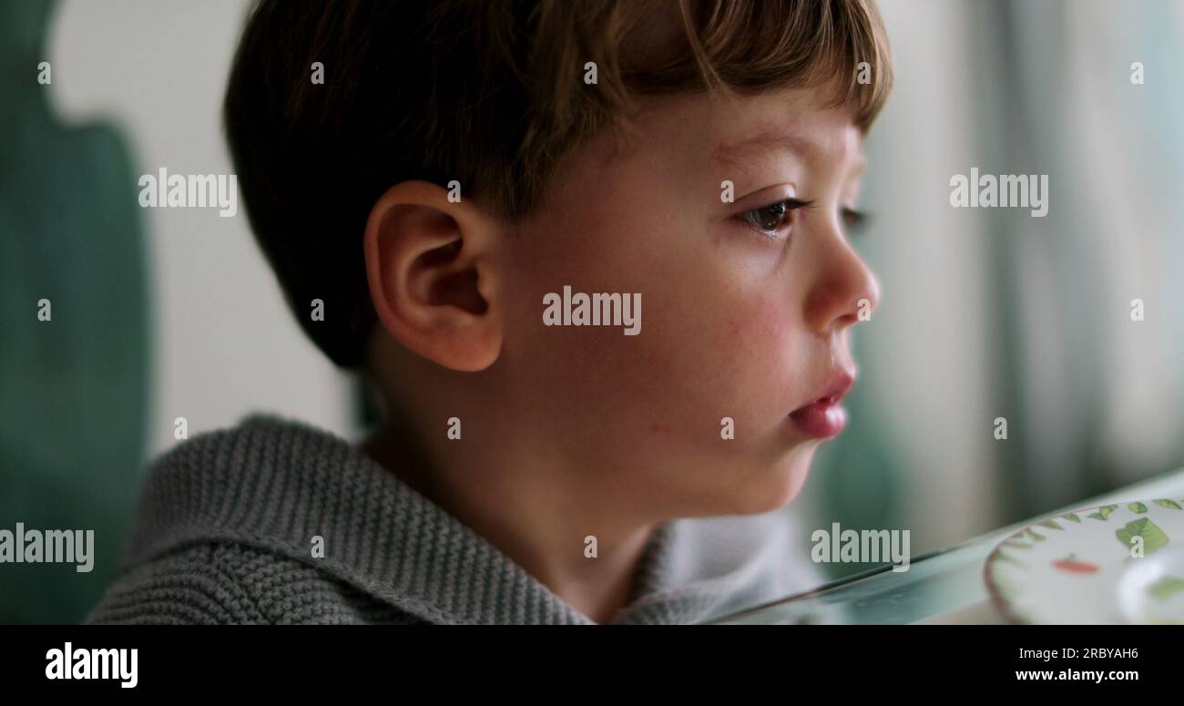 Sad child tearful expression preoccupied kid fearful small boy Stock ...