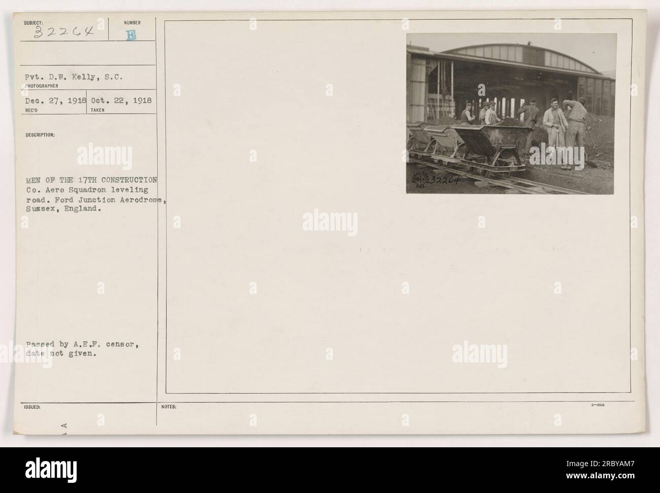 Pvt. D.W. Kelly from the 17th Construction Co. Aero Squadron leveling a ...