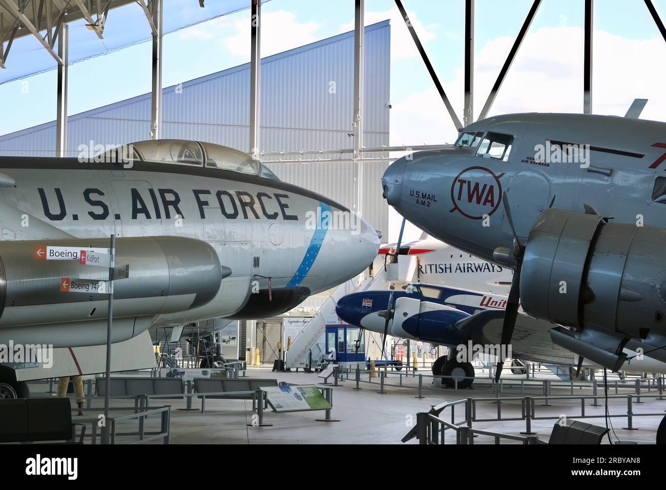 Nose of a Douglas DC-2 passenger aircraft and USAF Boeing WB-47E ...
