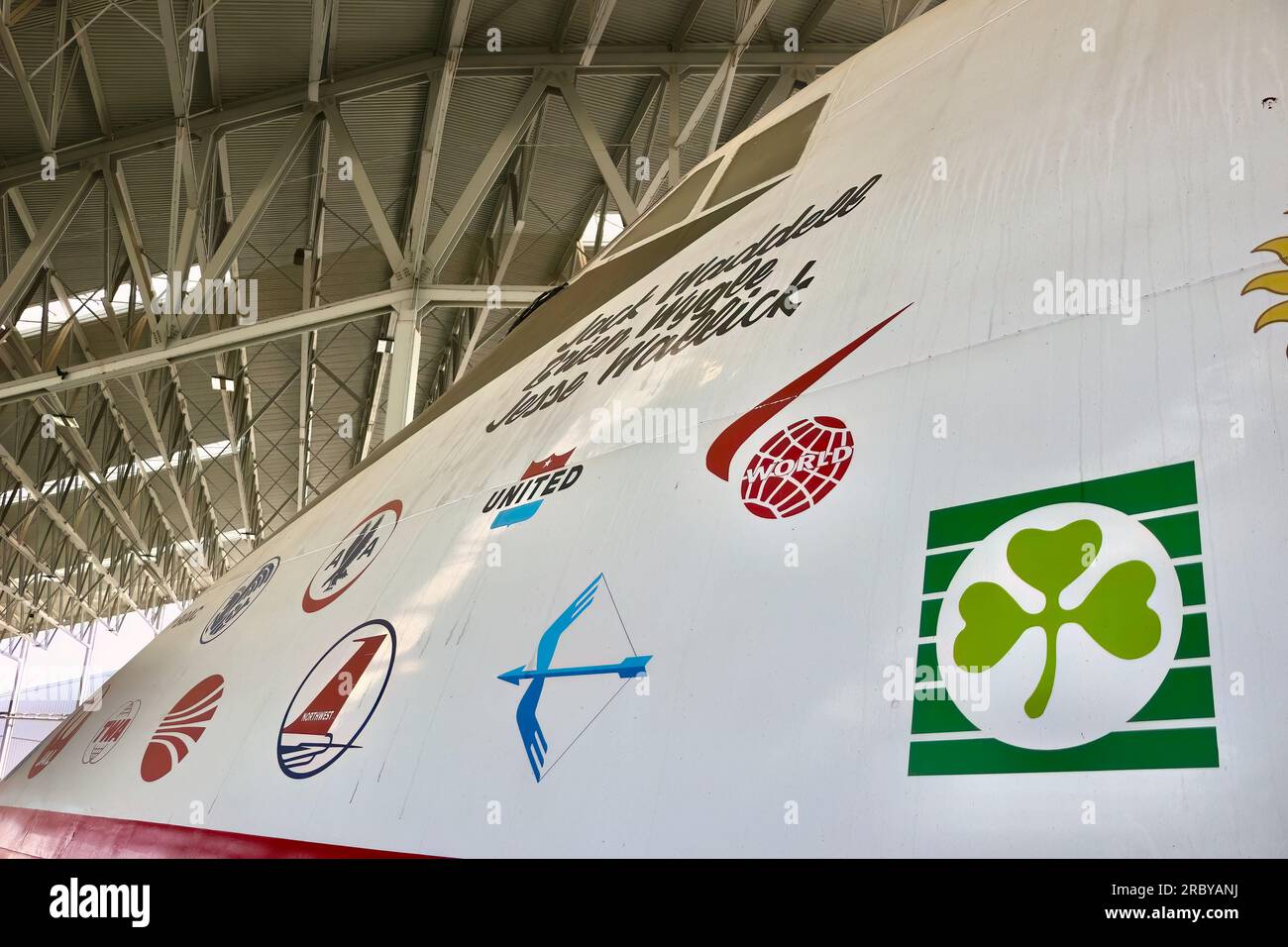 Graphics on the front of the fuselage of the First Jumbo jet RA001 ...