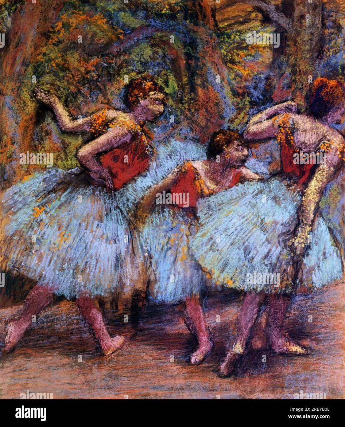 Three Dancers, Blue Skirts, Red Blouses 1903 by Edgar Degas Stock Photo ...