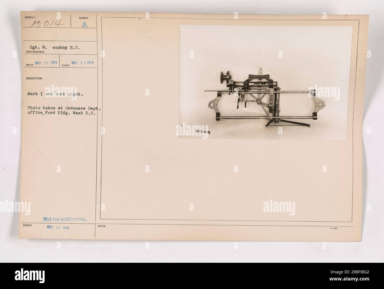Image showing a Mark I and bomb sight, taken at the Ordnance Dept ...