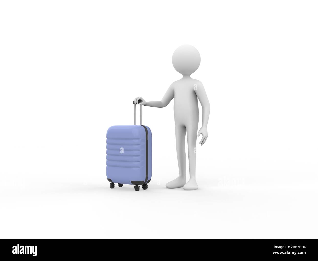 3D illustration of a cartoon man holding a travel trolley bag Stock ...
