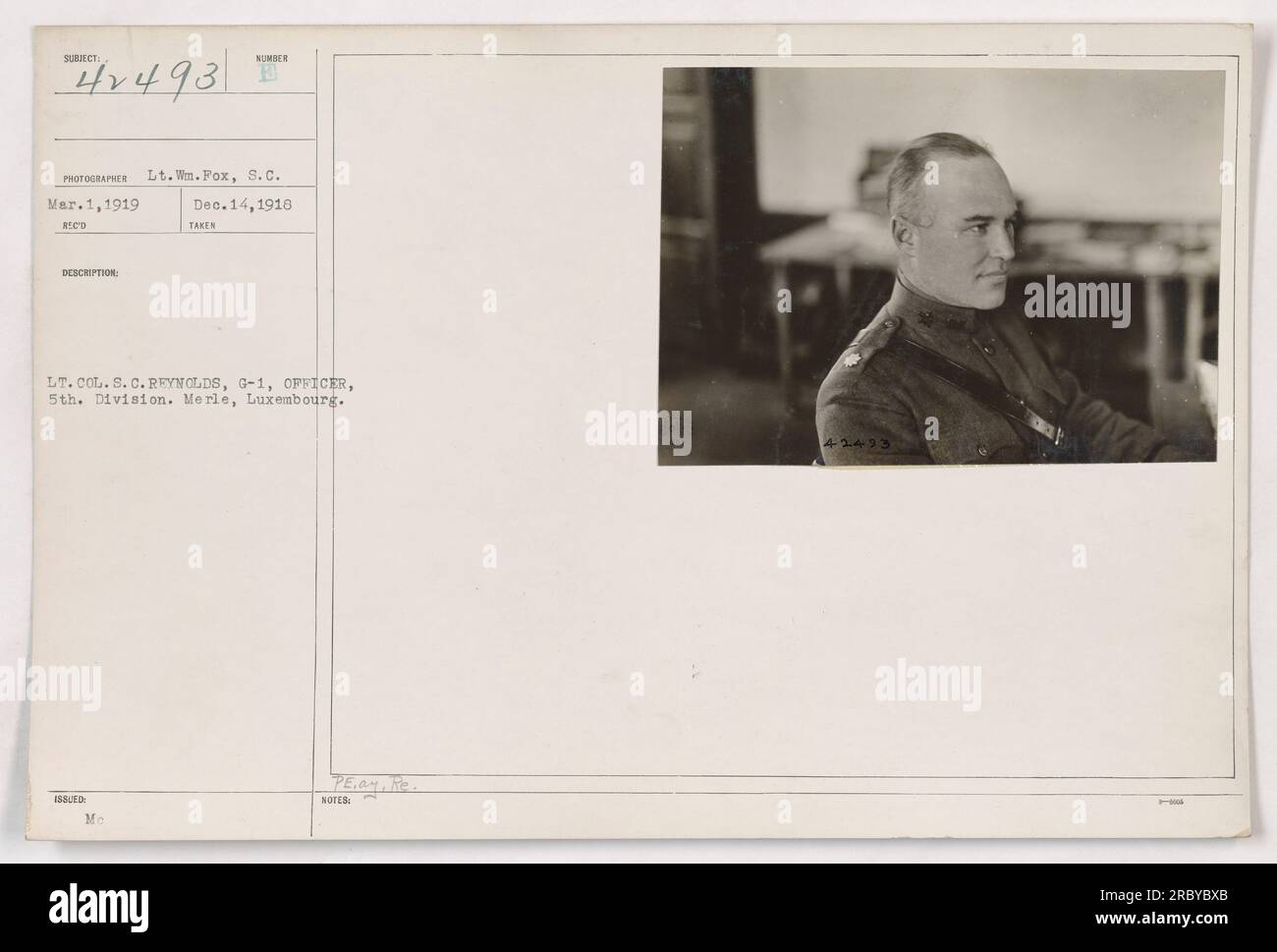 The photograph shows Lieutenant Colonel S.C. Reynolds, G-1 Officer, of ...