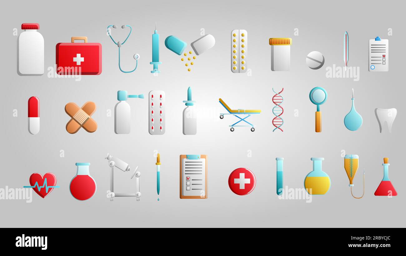 A large set of medical scientific medical items of doctor's icons for ...