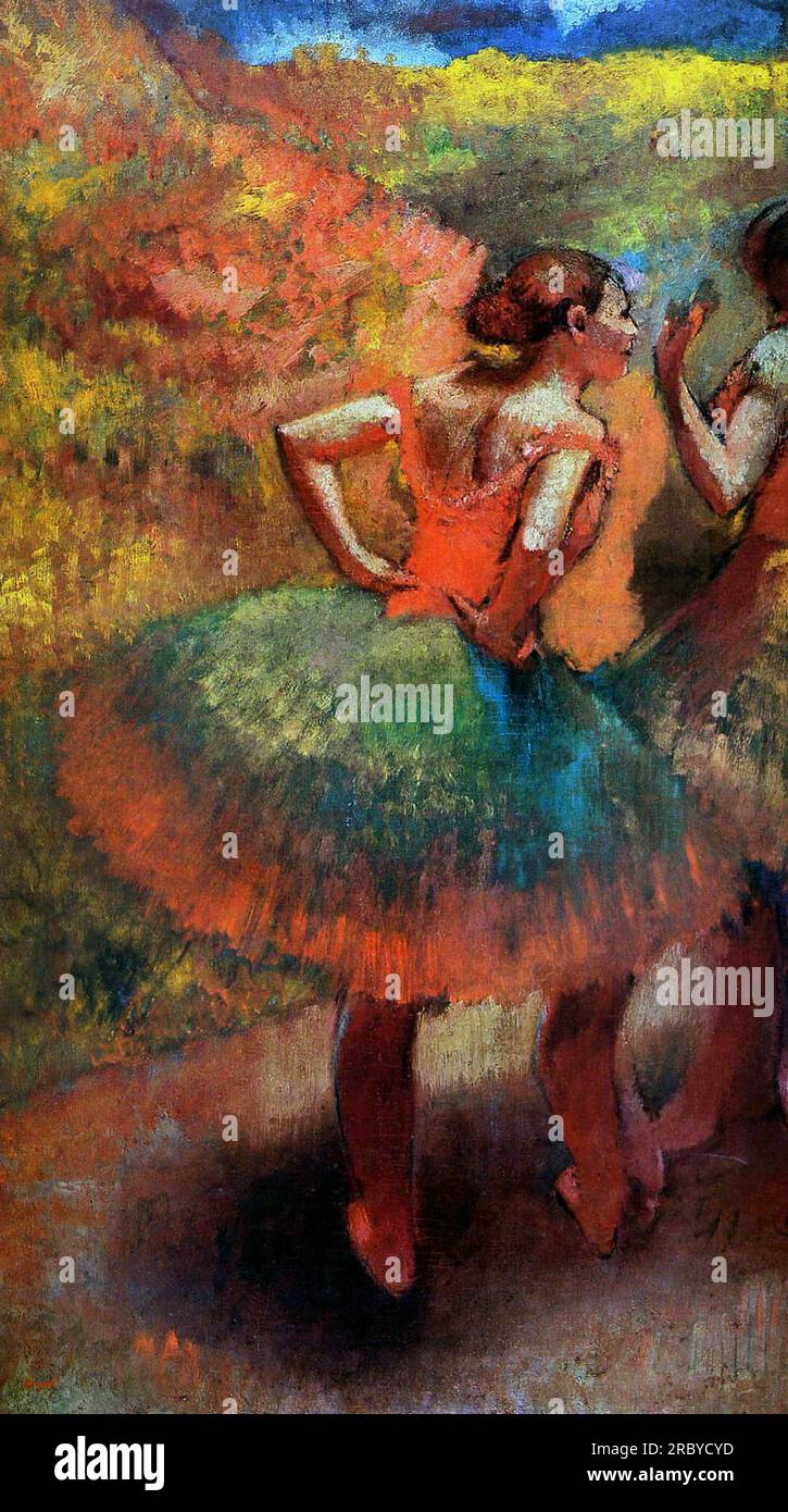 Two Dancers in Green Skirts, Landscape Scener 1899 by Edgar Degas Stock Photo - Alamy