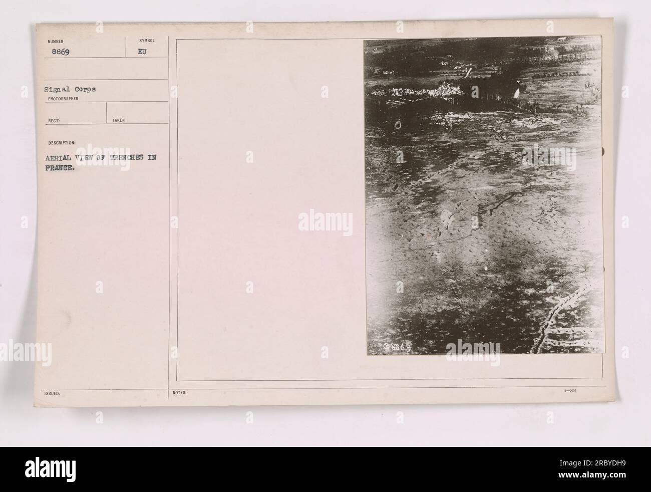 Aerial view of trenches in France during World War One. The photo was ...