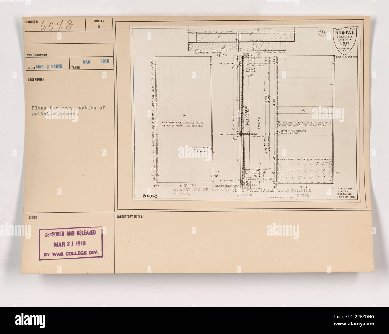 Construction plans for portable houses during World War One. The ...