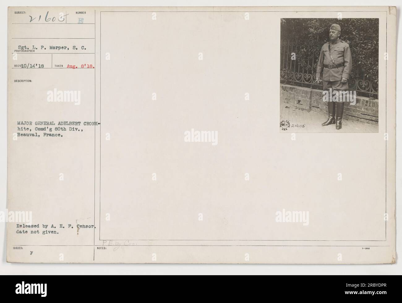 Major General Adelbert Cronkhite, Commanding Officer of the 80th ...