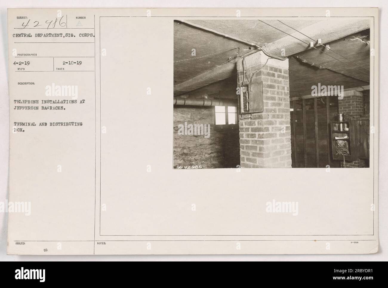 Telephone installation at Jefferson Barracks during World War One. This ...