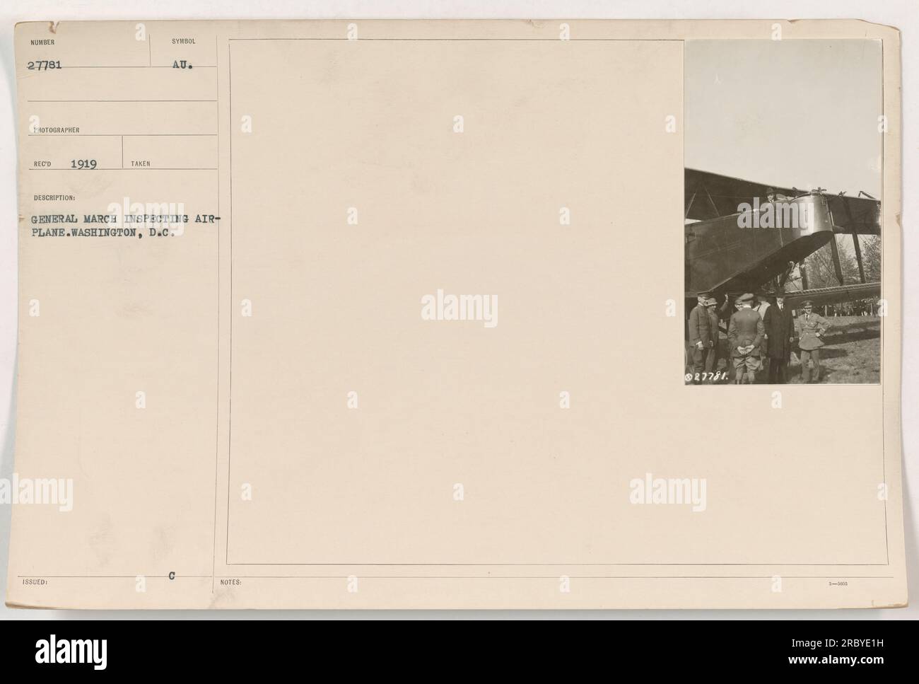 General March inspecting an airplane in Washington, D.C in 1919. This ...