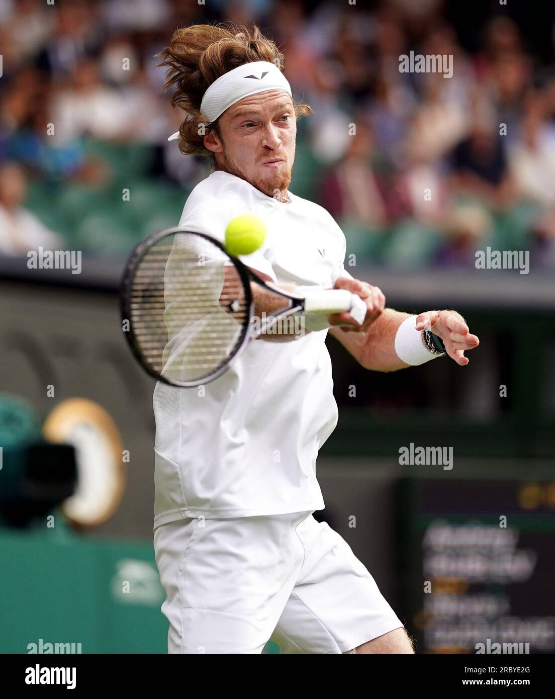 Andrey Rublev in action against Novak Djokovic during their gentlemen's ...