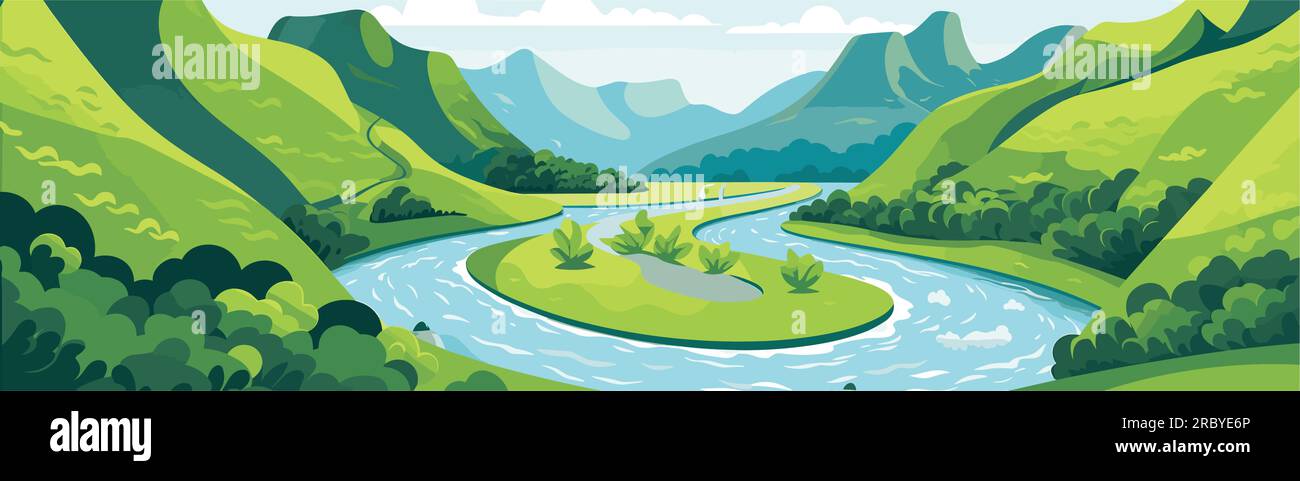 River winding to sunset Stock Vector Images - Alamy