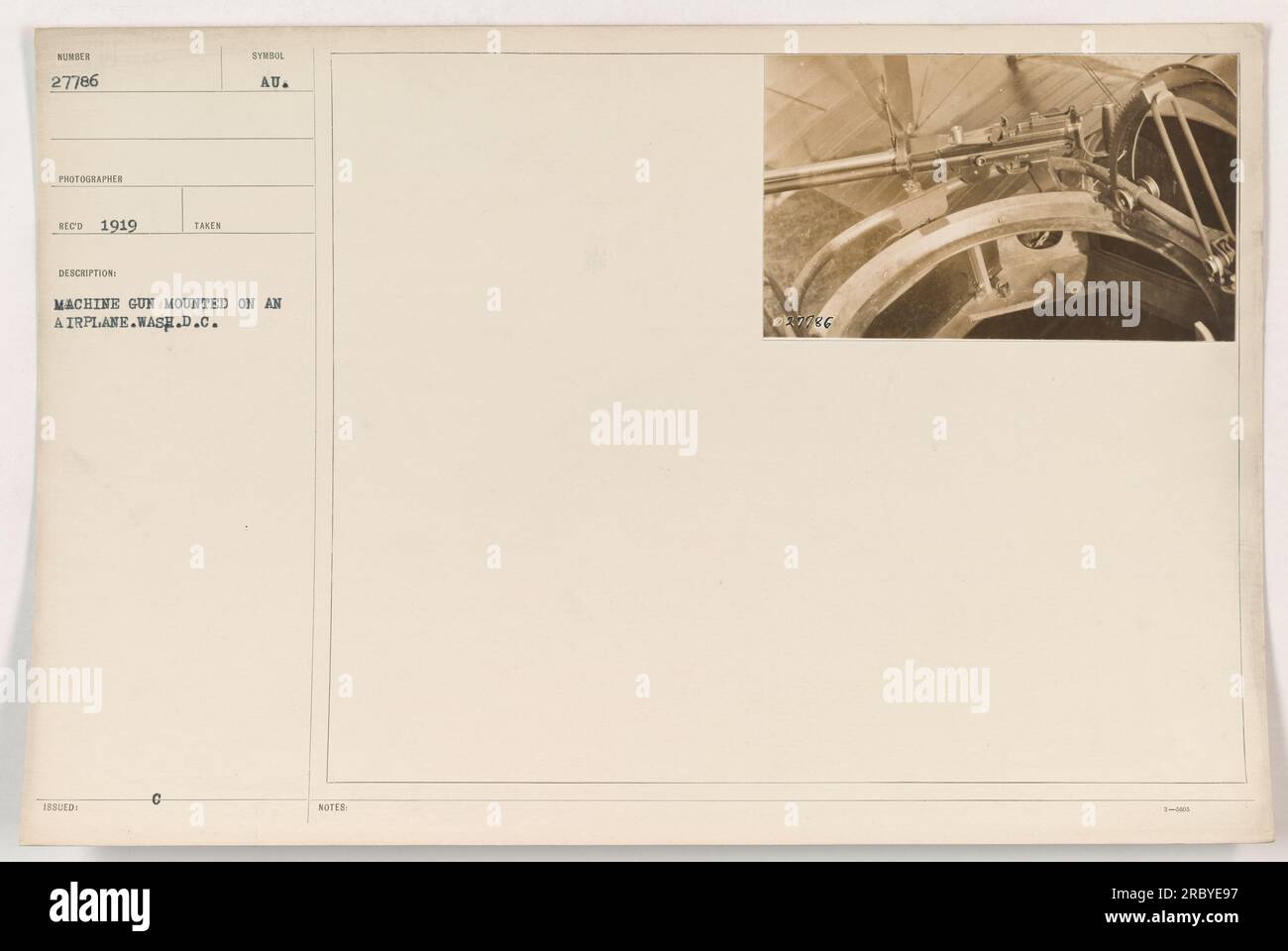 Image capture during World War I showing a machine gun mounted on an ...