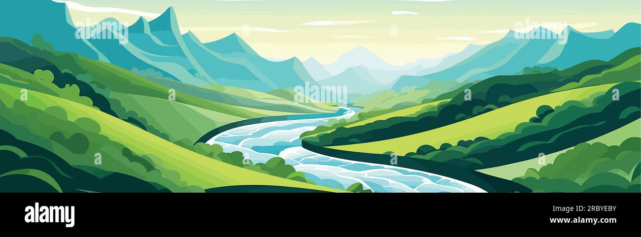 A winding river through a valley vector simple 3d isolated Stock Vector ...