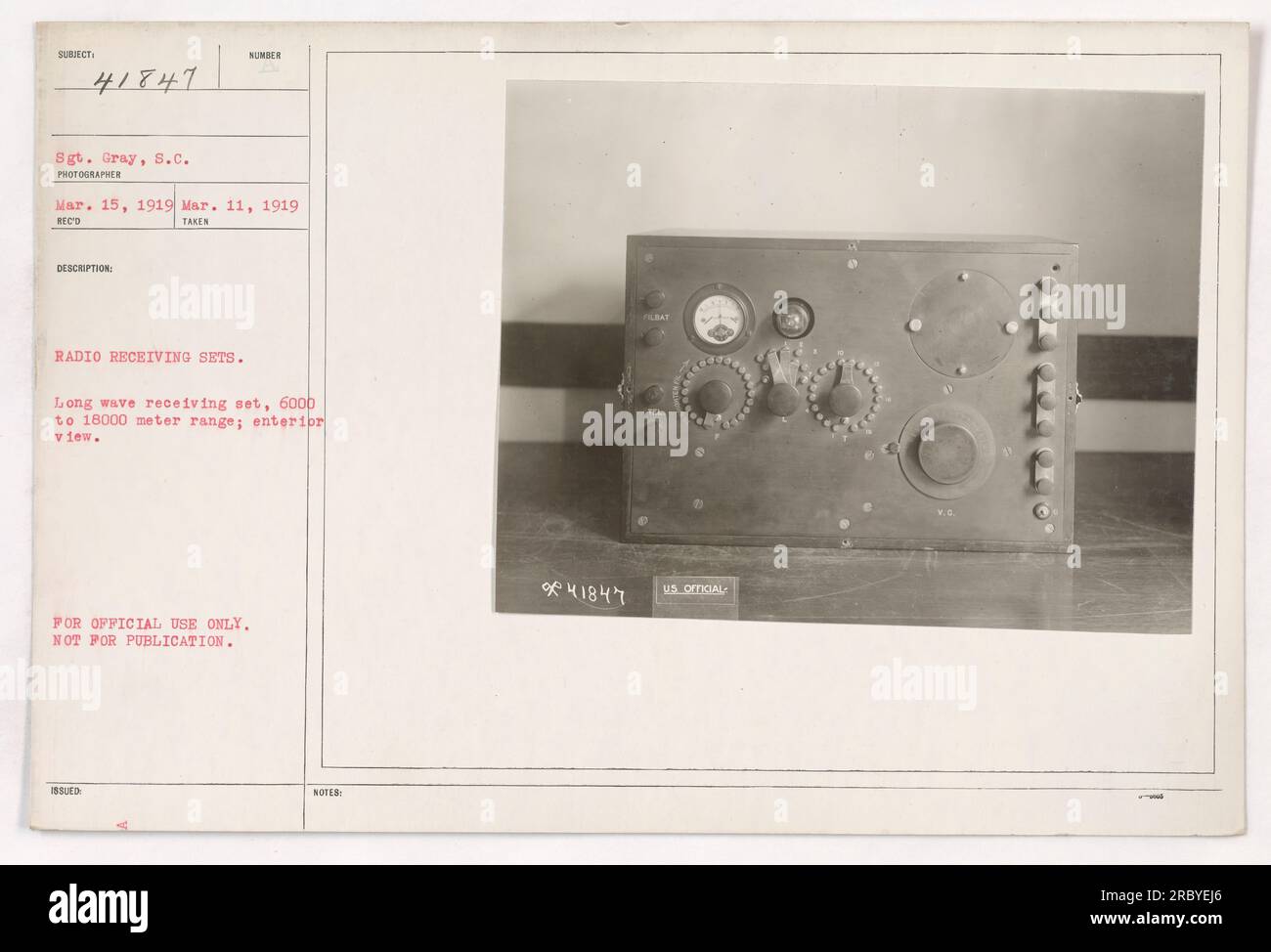 A photograph taken by Sgt. Gray depicting a long wave radio receiving ...