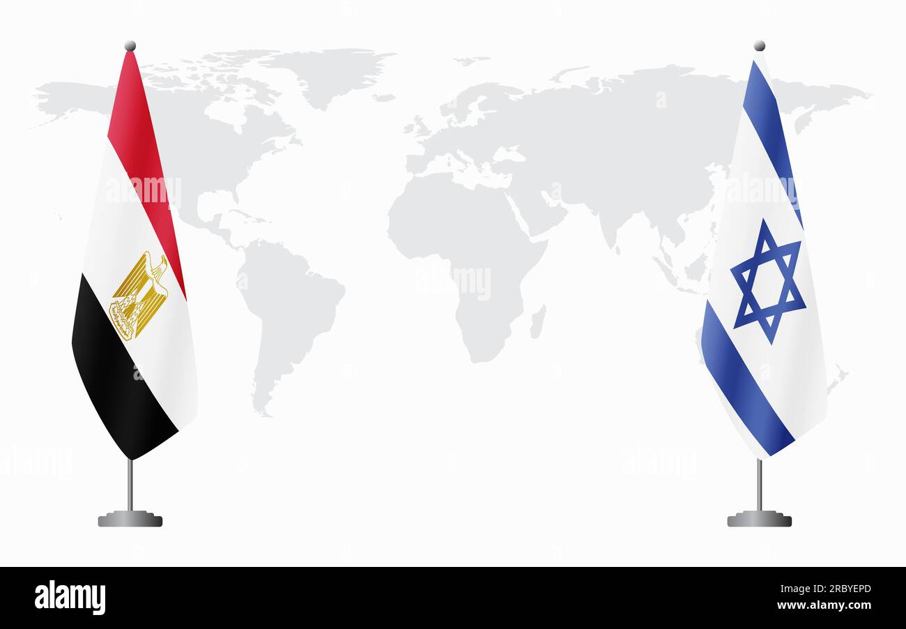 Egypt and Israel flags for official meeting against background of world ...